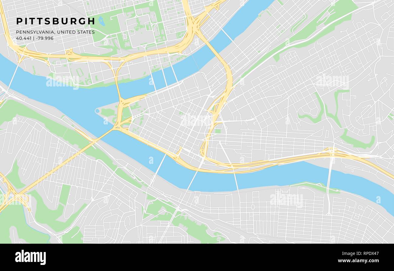 Printable streetmap of Pittsburgh including highways, major roads ...