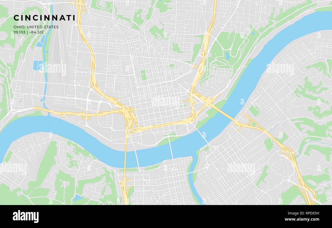 Printable streetmap of Cincinnati including highways, major roads ...