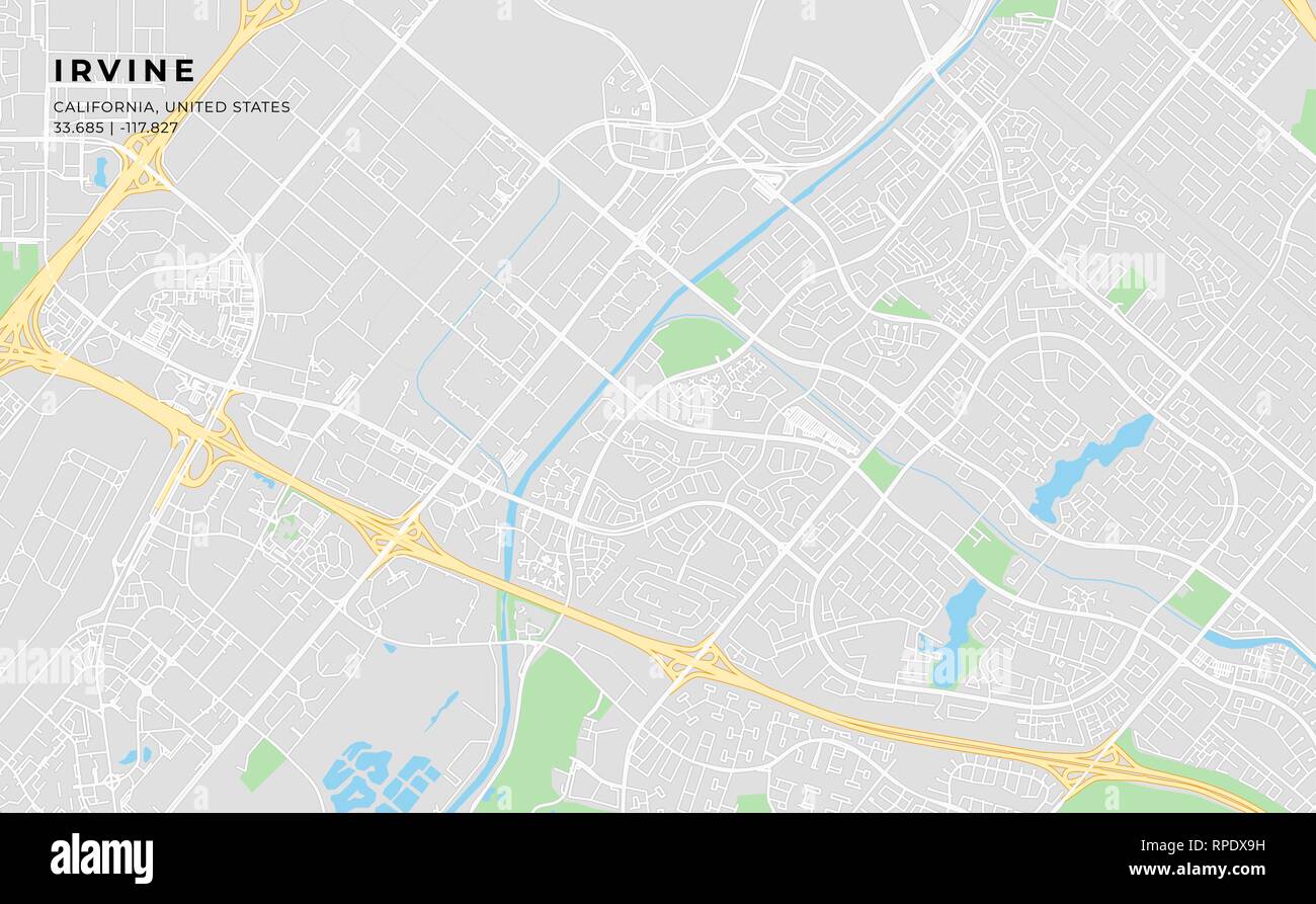 Printable streetmap of Irvine including highways, major roads, minor ...