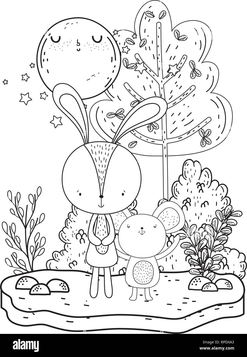 little rabbit and mouse in the landscape Stock Vector Image & Art - Alamy