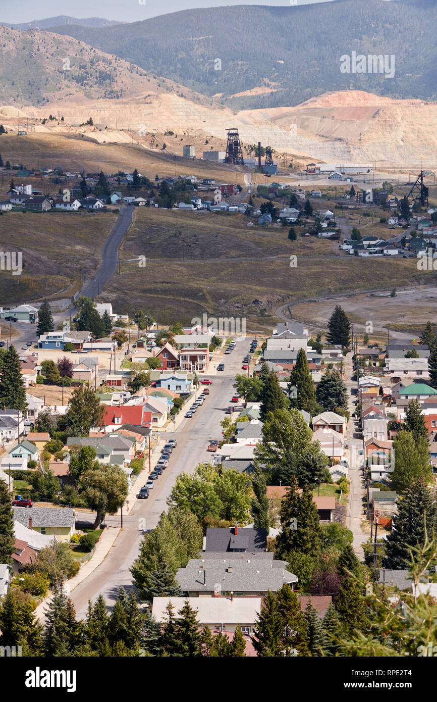 Copper mines in the background of a residental area of Butte, Montana ...