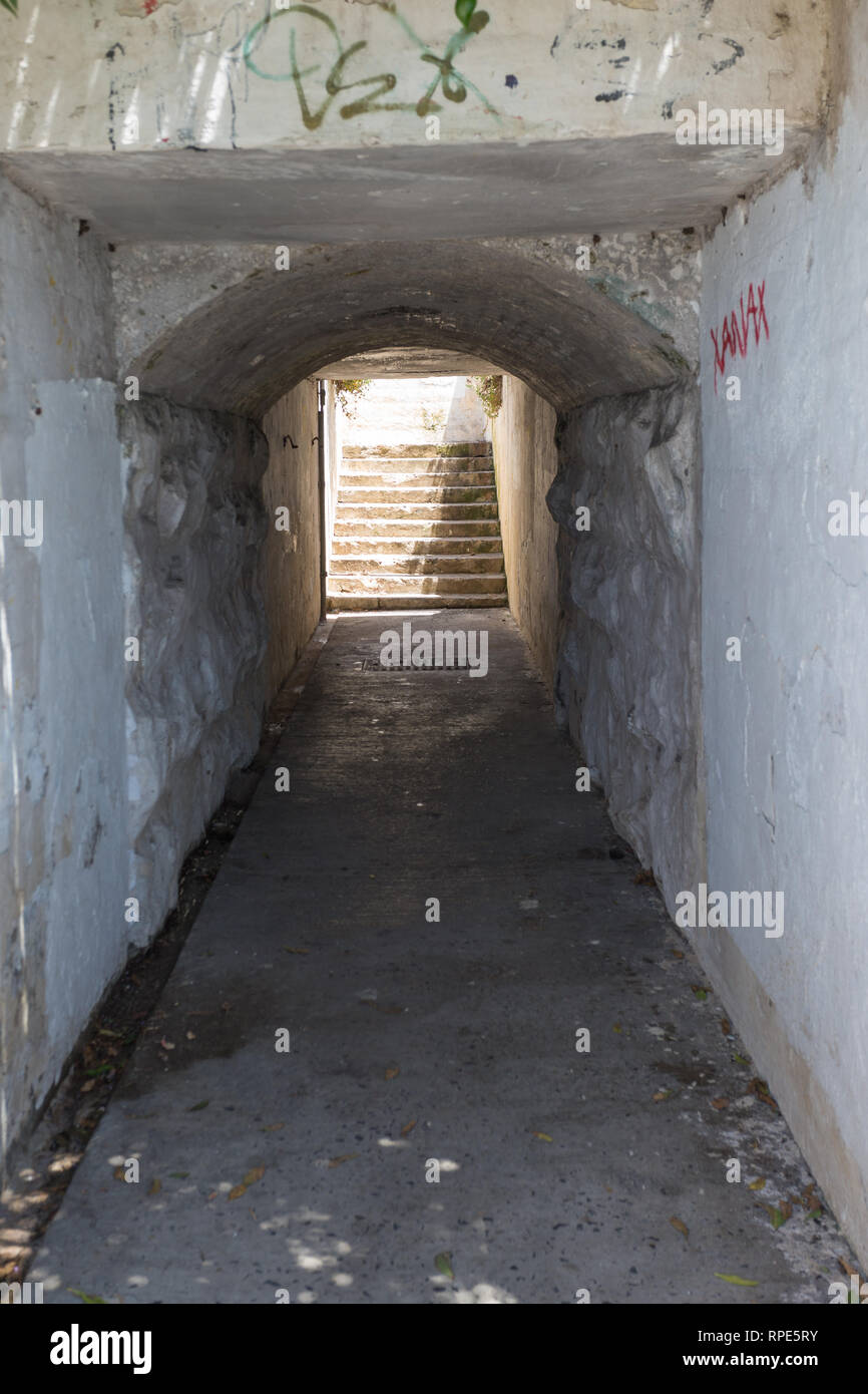 Subway or underground passage through to the other side below a railway ...