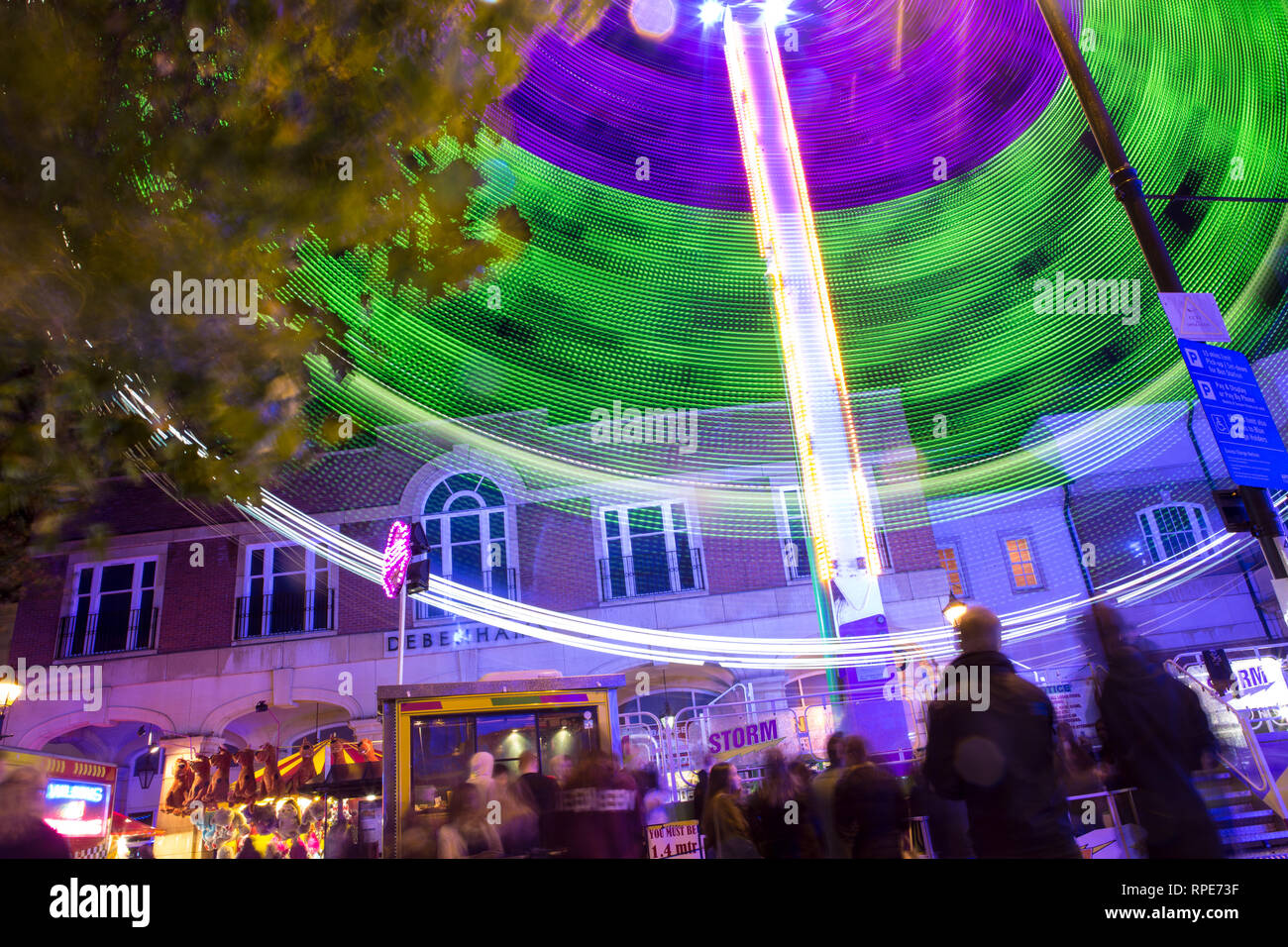 Funfair / fairground ride spinning lights Stock Photo - Alamy