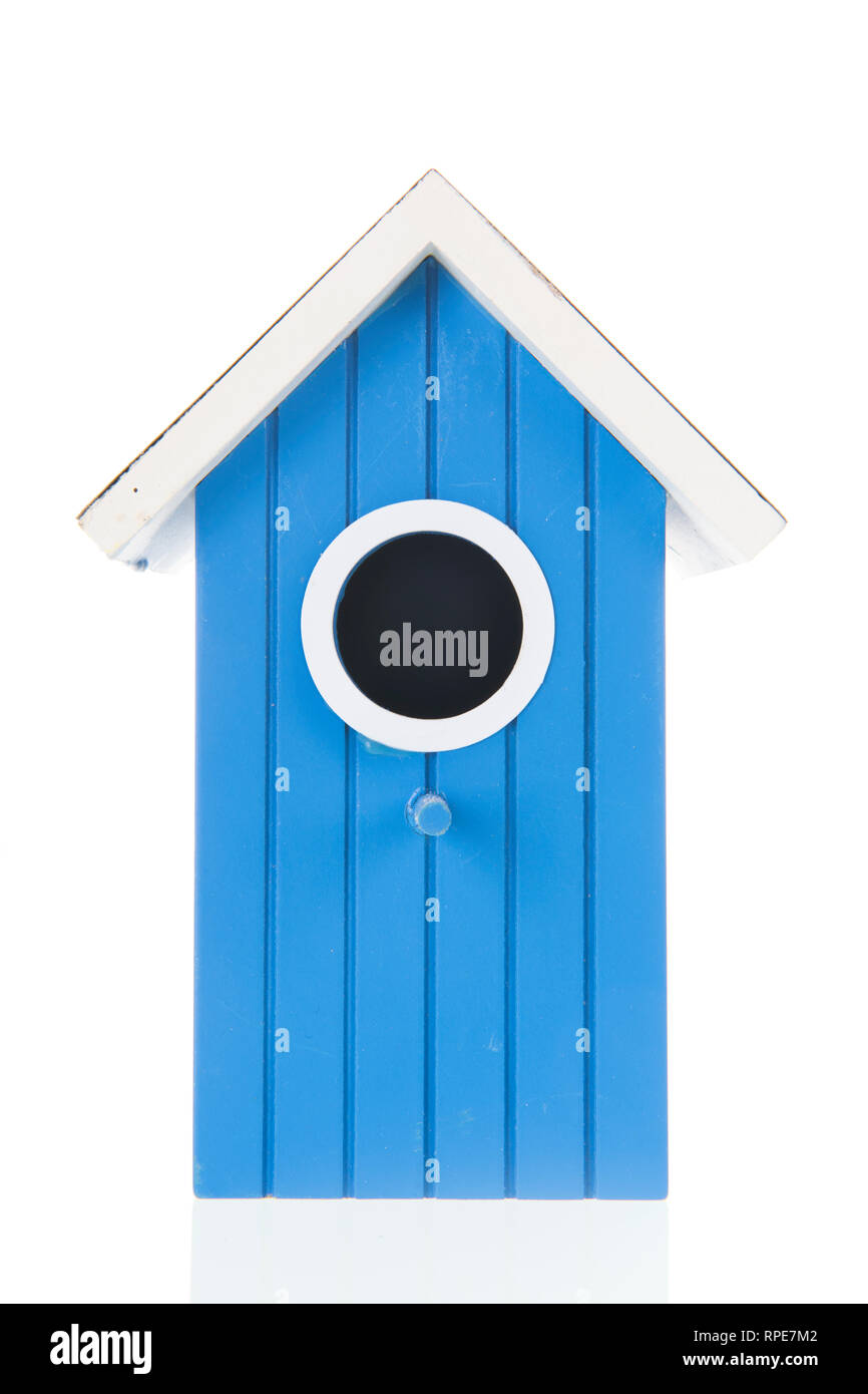 Single blue bird box isolated over white background Stock Photo - Alamy