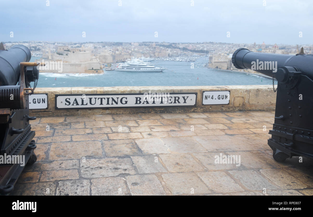 Sign with Saluting Battery lettering on a wall in the Upper Barrakka ...