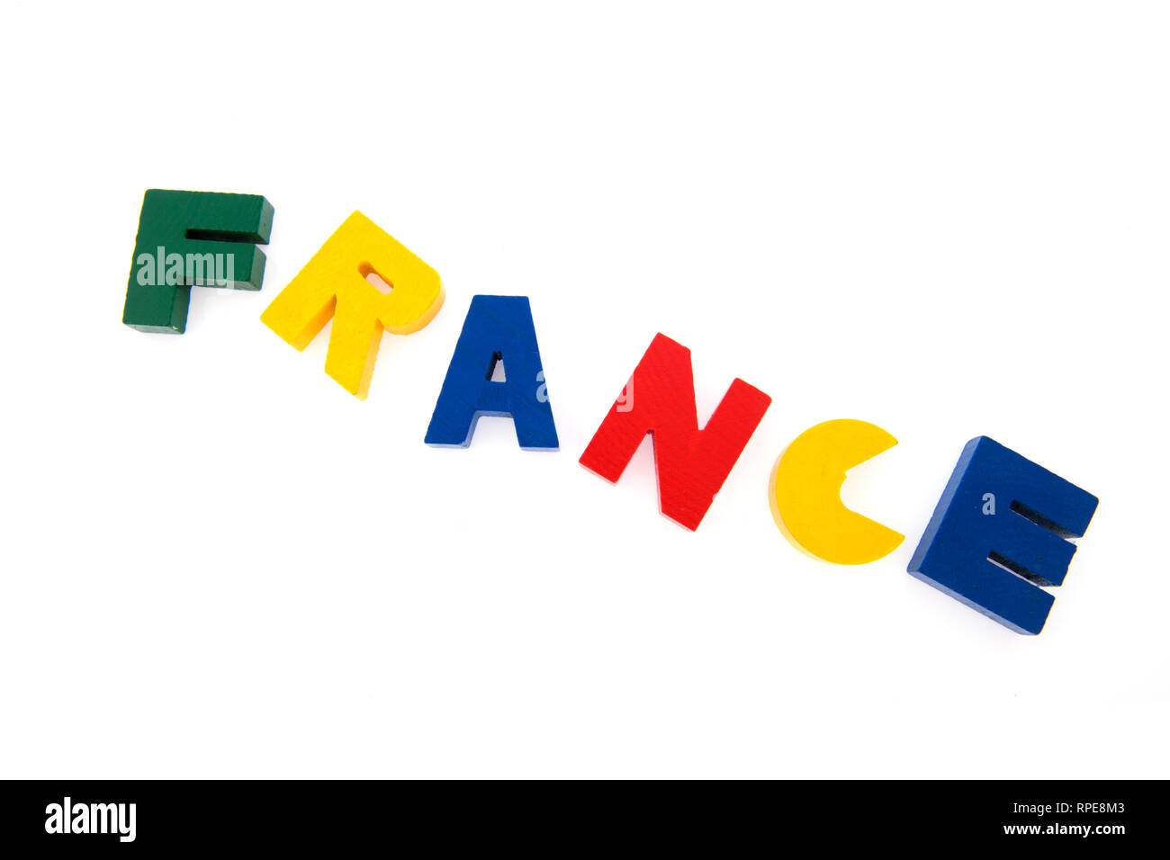 Colorful letters for the word France isolated over white background ...