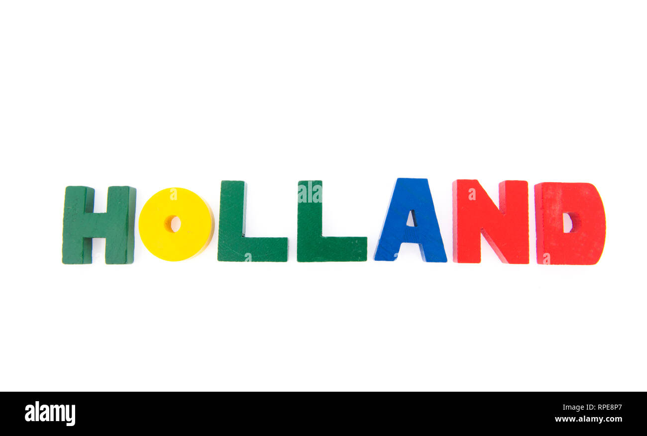 Word Holland in colorful wooden letters isolated over white background ...