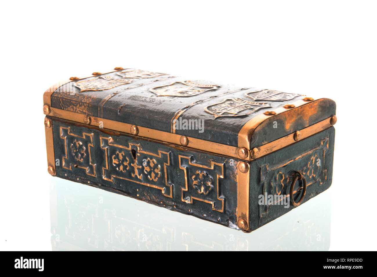 Golden treasury box isolated over white background Stock Photo - Alamy