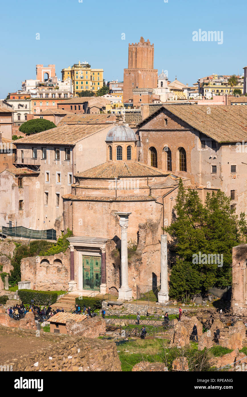 Ancient Rome city skyline with Santi Cosma e Damiano church at the ...