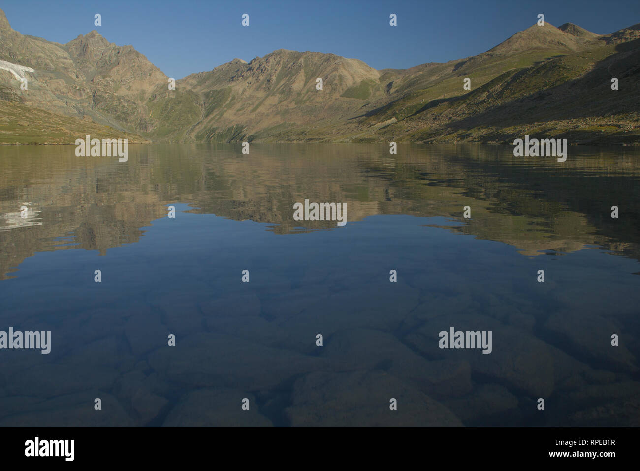 Scenic view of Gangabal Lake also known by the name of Harmukh Ganga ...