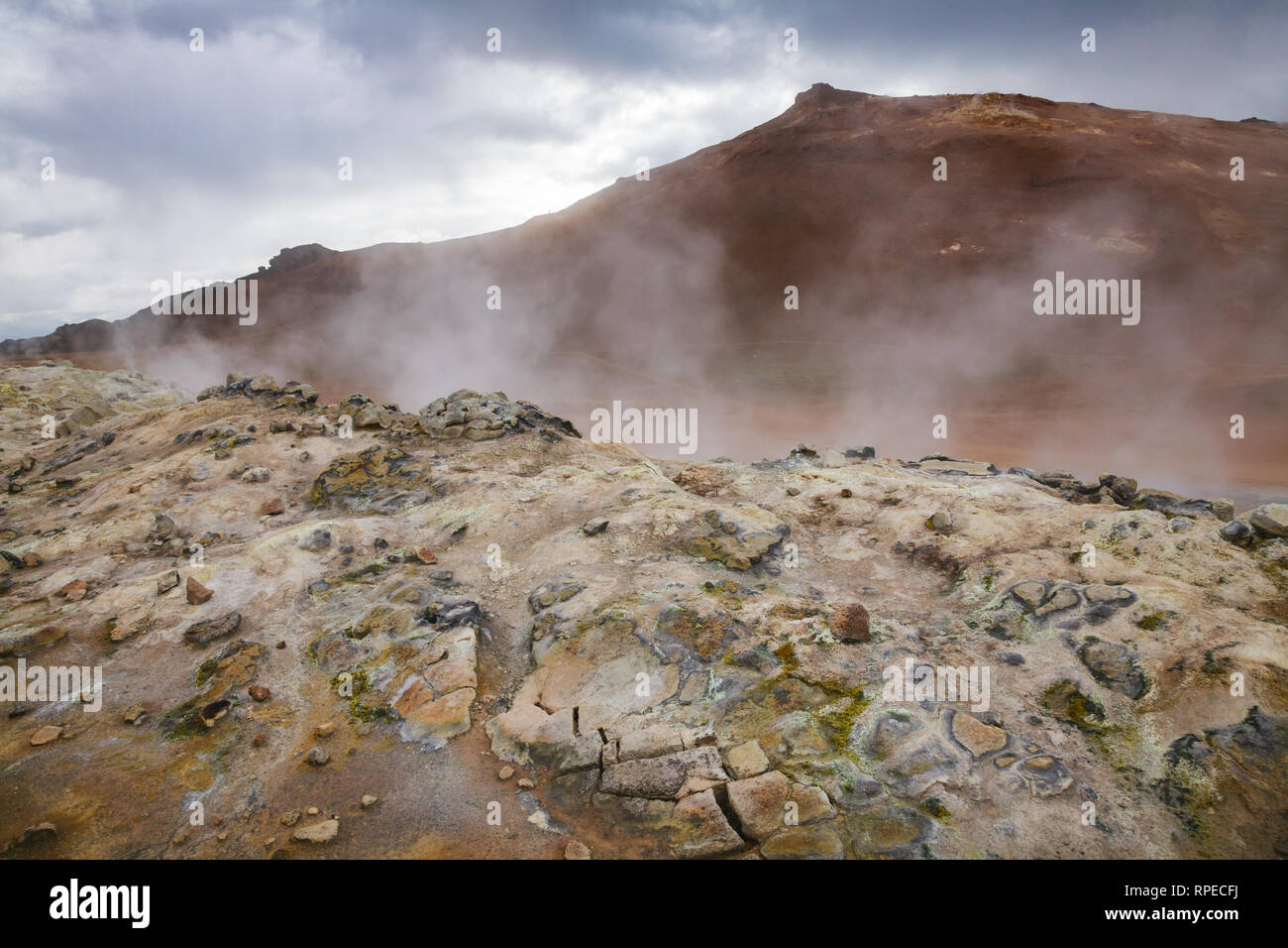 Hot steaming mud at Námafjall Hverir geothermal area in Mývatn region ...