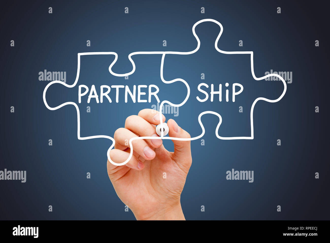 Hand drawing Partnership jigsaw puzzle business concept with white ...