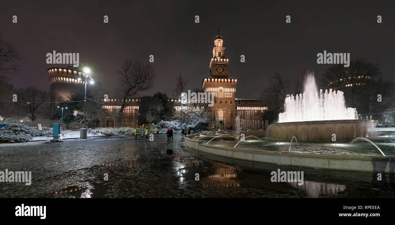 Milan castle by night Stock Photo - Alamy