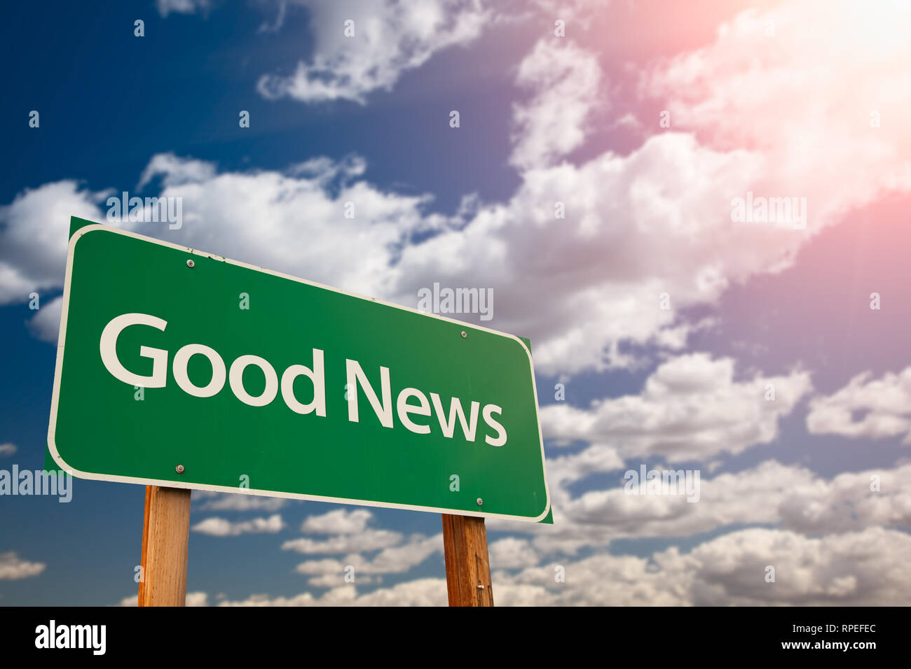 Good News Green Road Sign Aginst Sky Stock Photo - Alamy