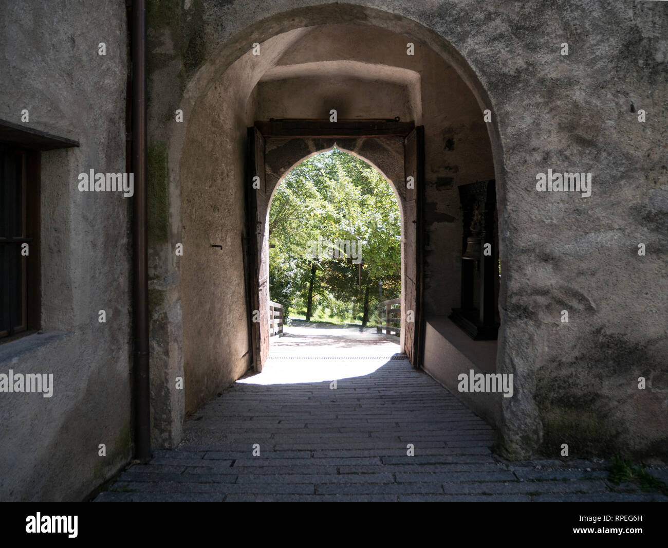 details of the Brunico castle, summer period in the Alto Adige area ...