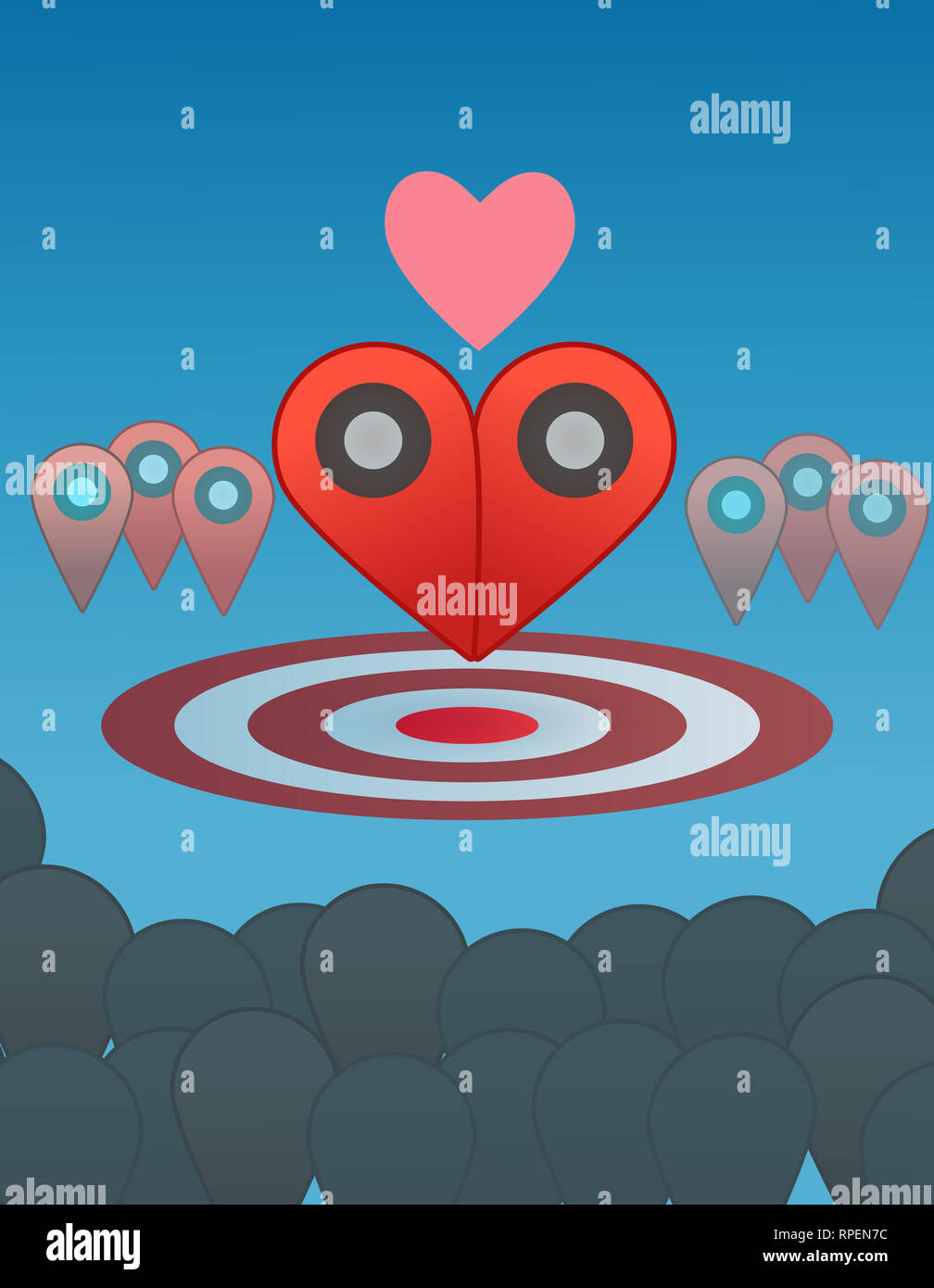 Two map pointer combine to heart symbol shape and sticky on target ... Two map pointer combine to heart symbol shape and sticky on target ...