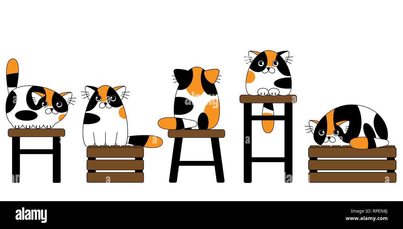 Cartoon cute colorful cats sitting on the seats seamless pattern Stock ...