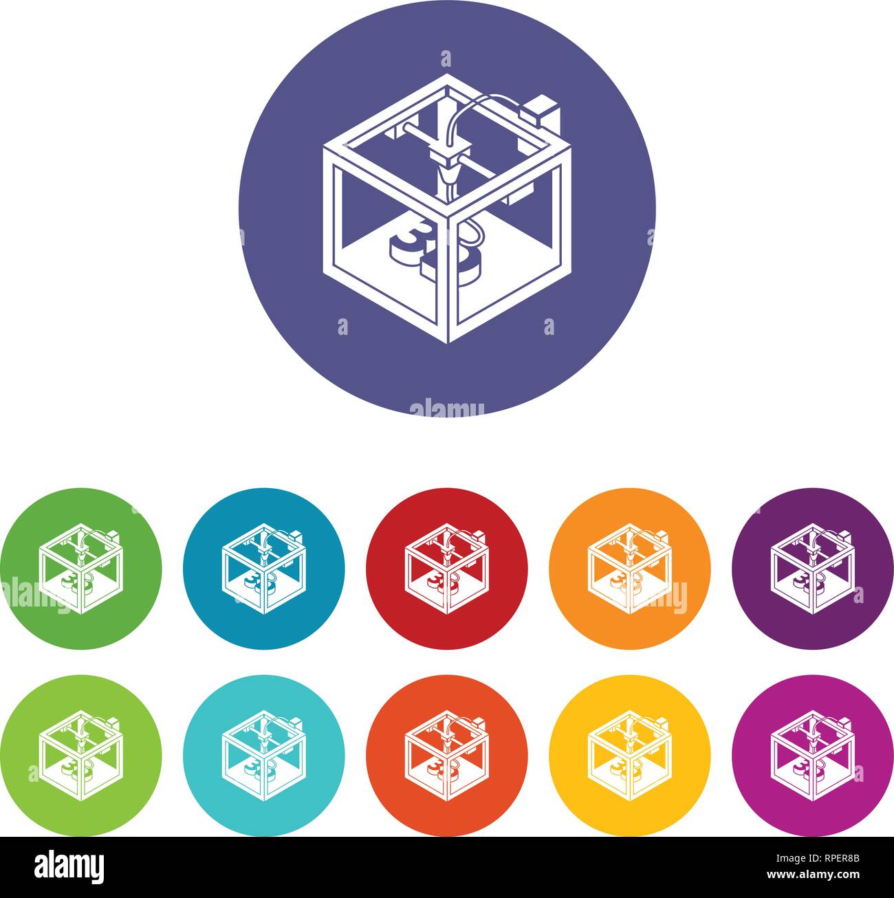 Three d printer icons set vector color Stock Vector Image & Art - Alamy