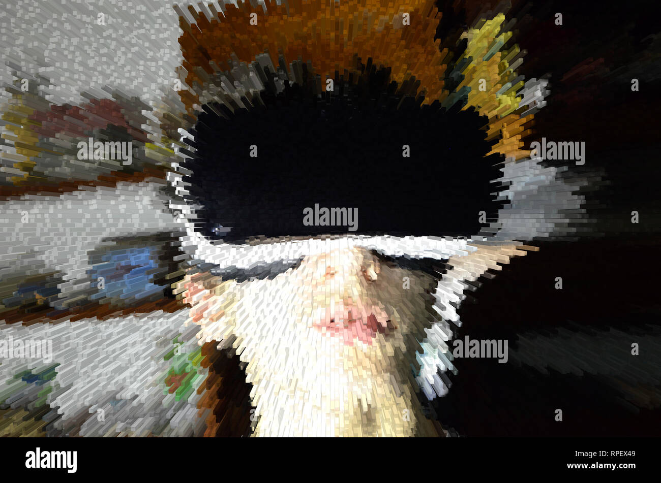 Abstract and conceptual image of a Caucasian boy wearing a VR 360 ...