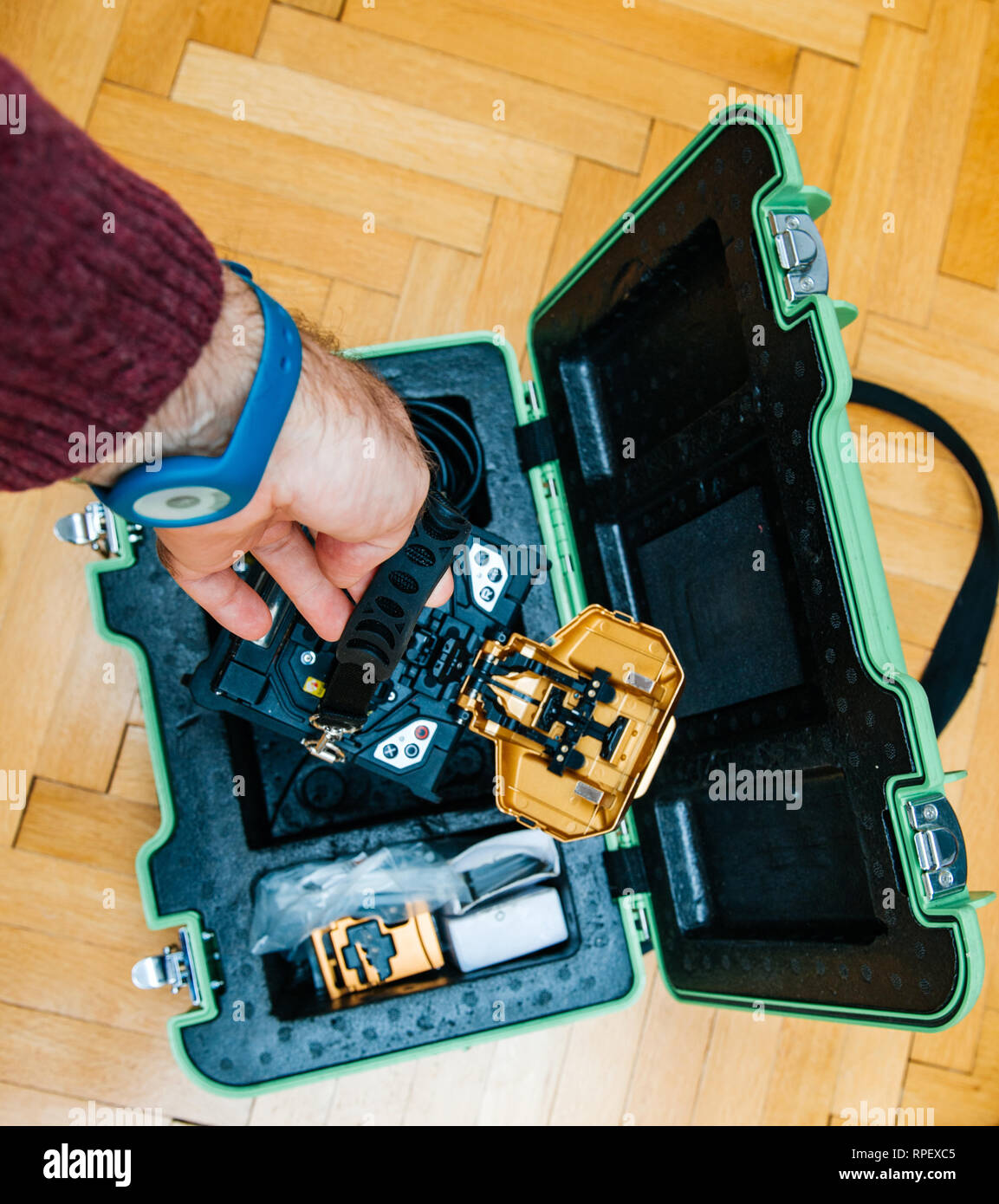 Technician taking from protective box the modern innovative and ...