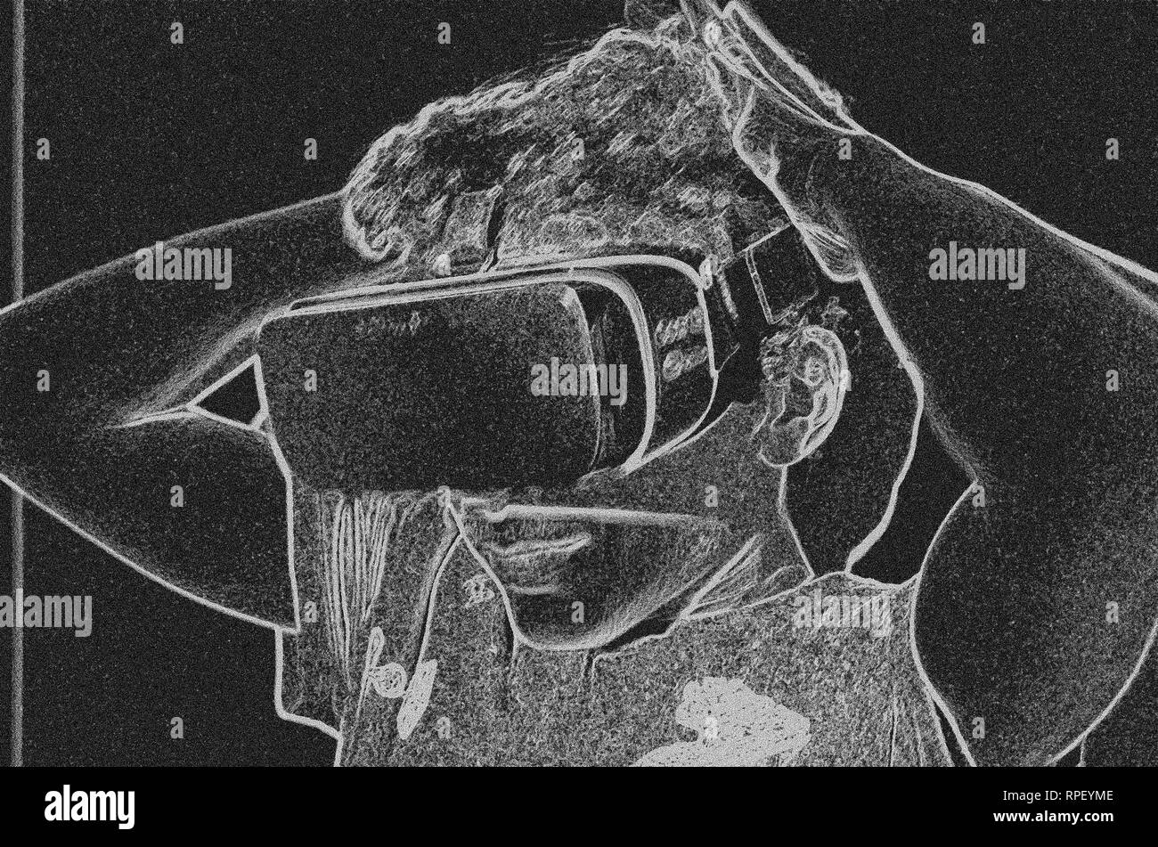 Abstract and conceptual image of a Caucasian boy wearing a VR 360 ...