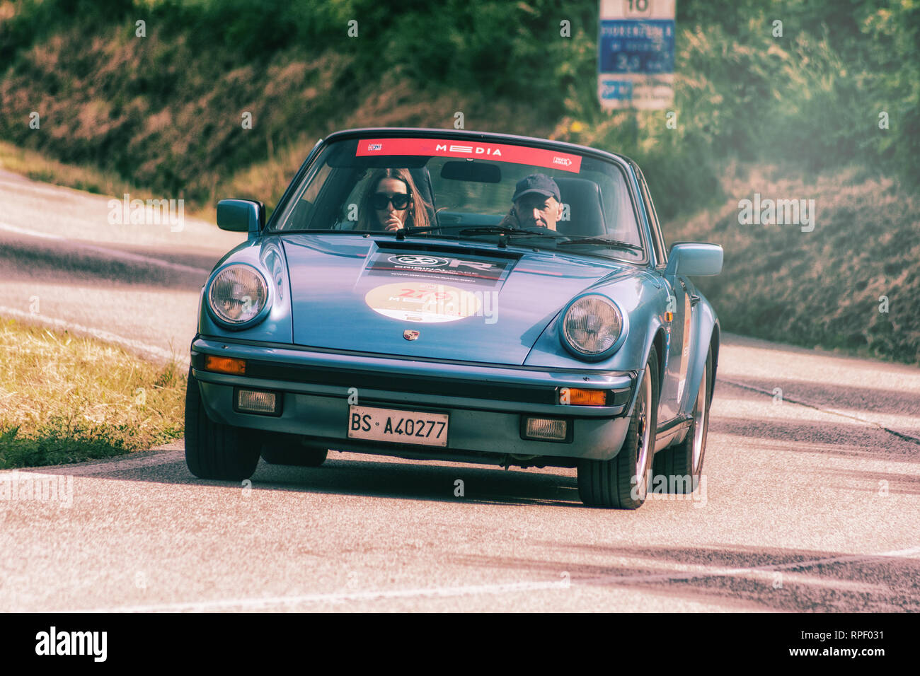 Porsche 911 Carrera 3.2 old racing car in rally Mille Miglia 2018 the ...
