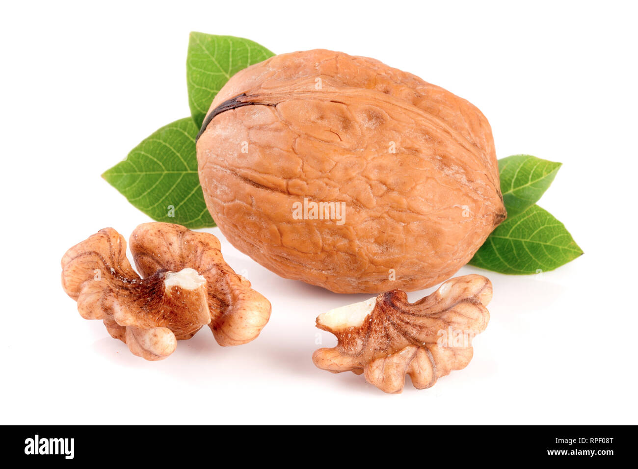Walnut with leaf isolated on white background Stock Photo - Alamy