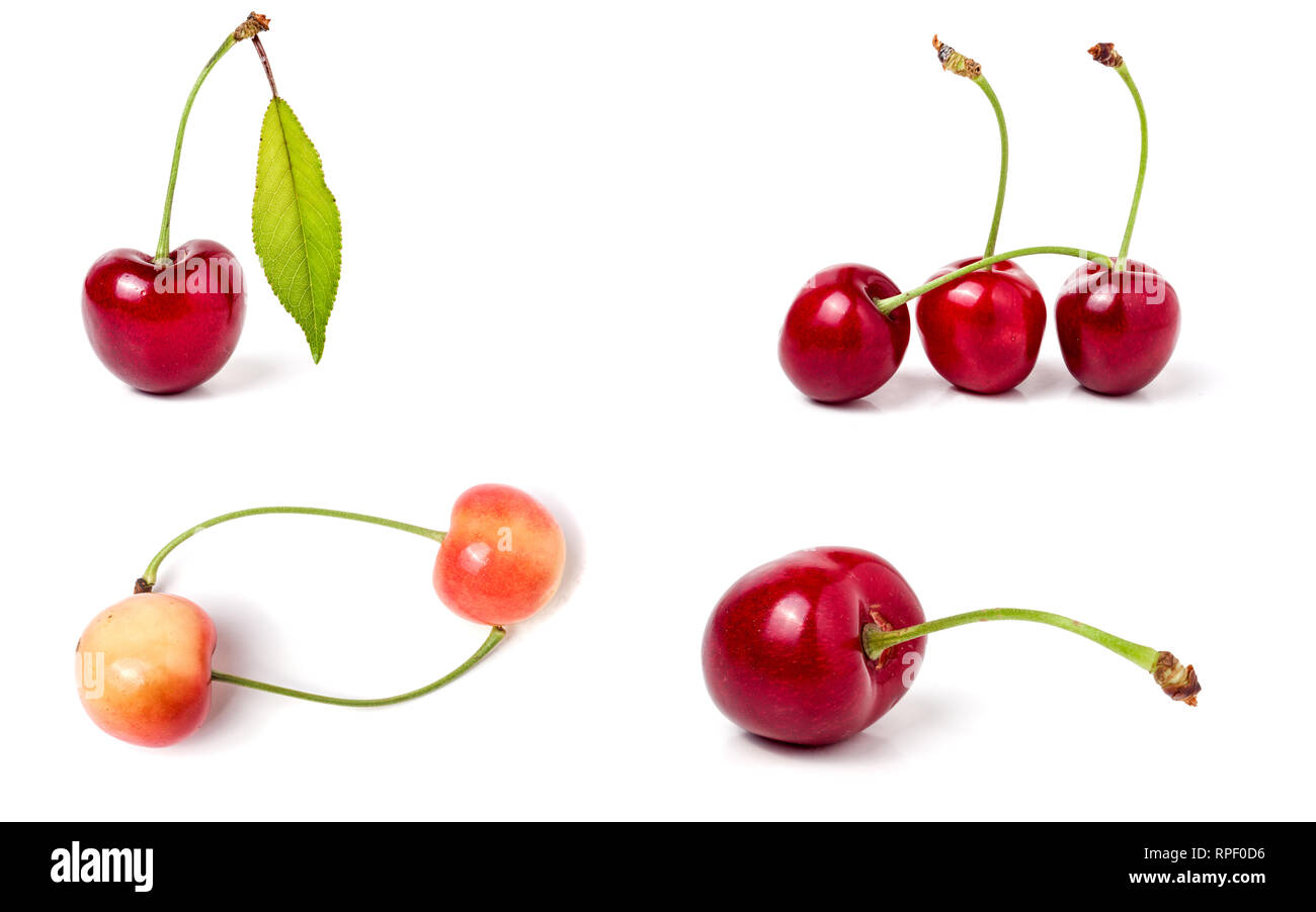 Red sweet cherry isolated on white background. Collection or set Stock ...