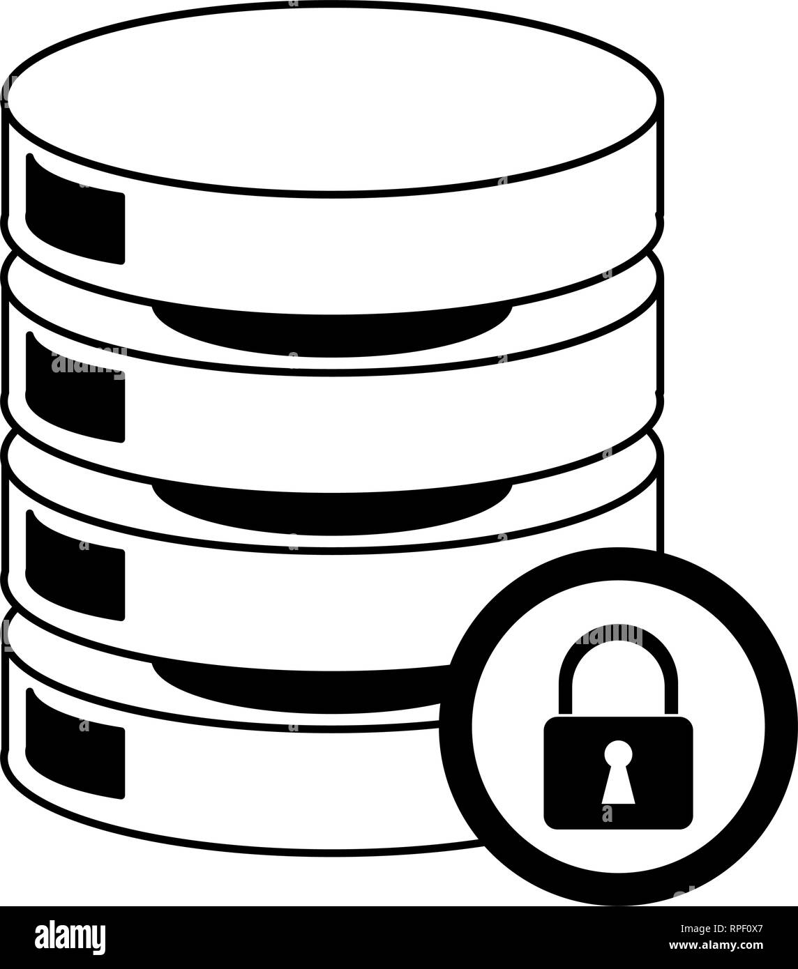 database with security locked black and white Stock Vector Image & Art ...