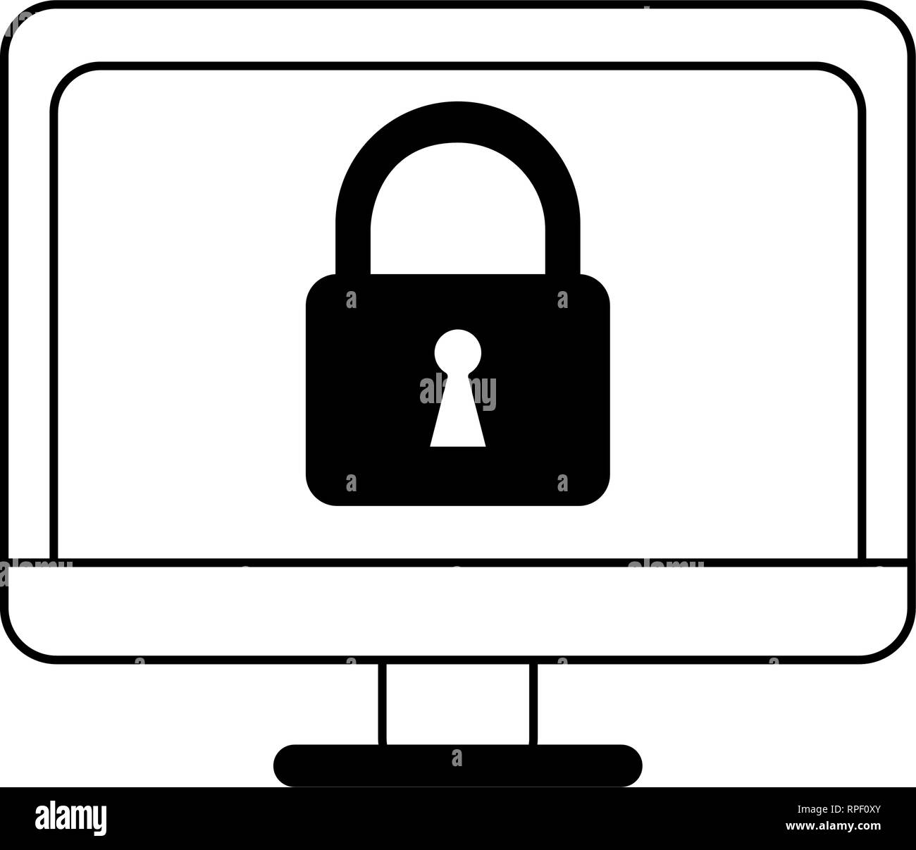 computer with padlock security black and white Stock Vector Image & Art ...