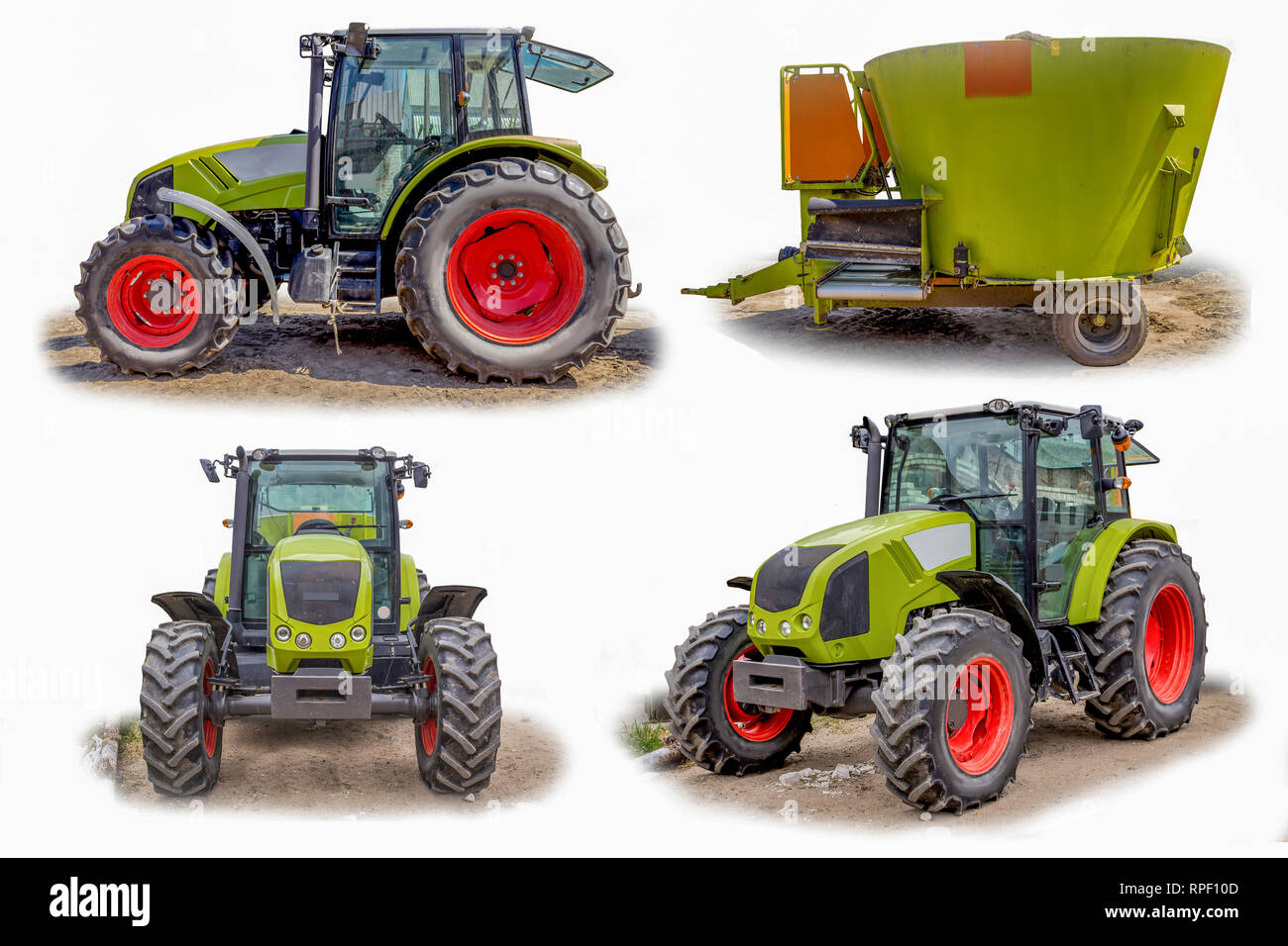 Powerful tractor and distributor of feed. General view, side view and ...