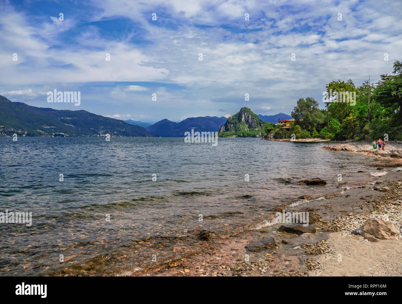 landscape of the beach at Castelveccana, a small village on Lake ...