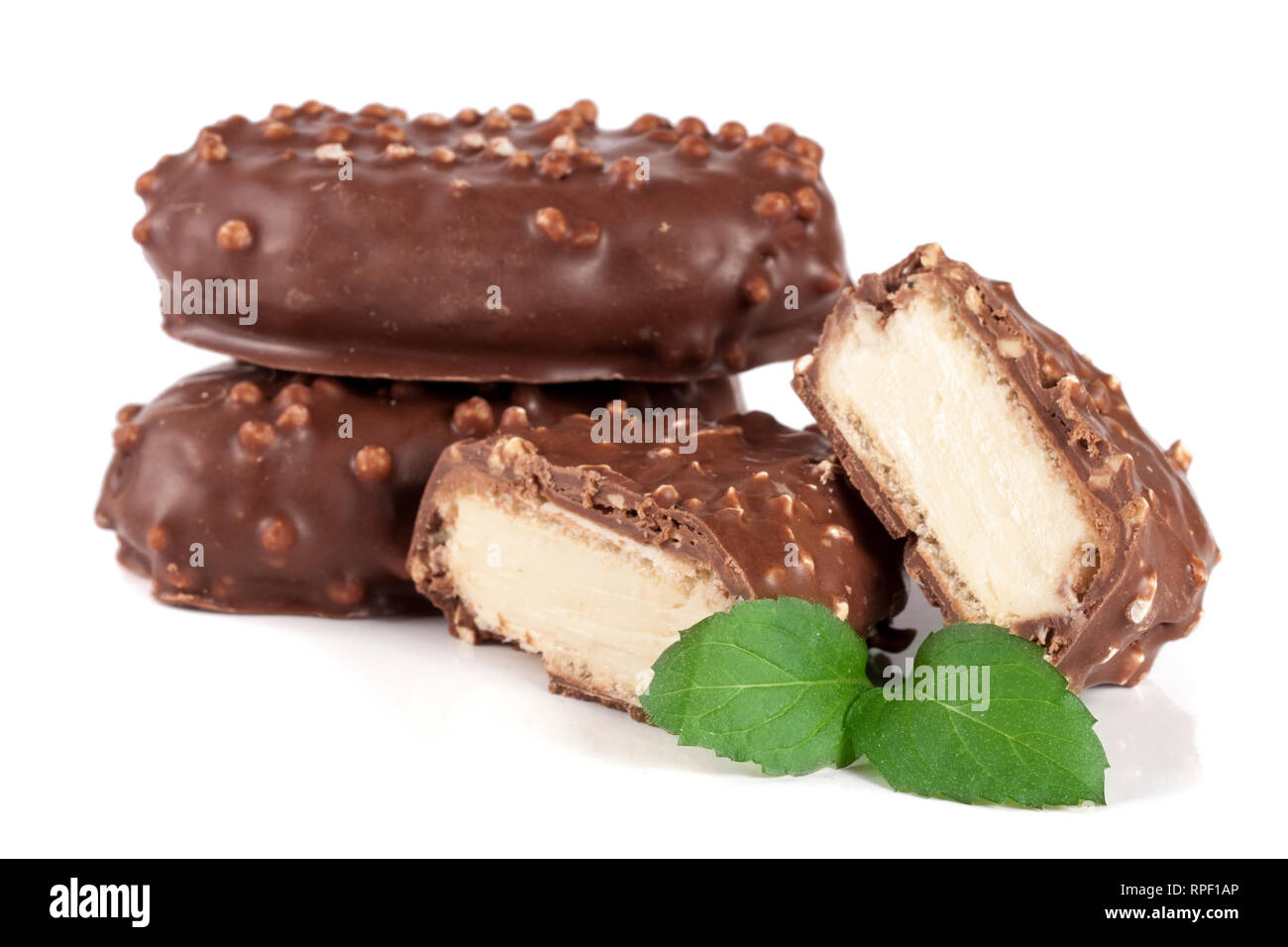 chocolate candy with white cream filling isolated on white background ...