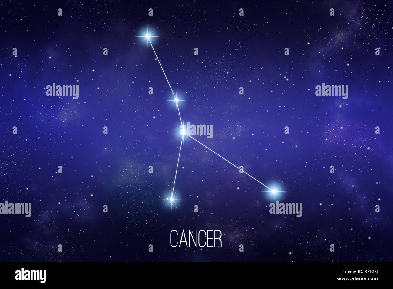 Cancer Zodiac Constellation On A Starry Space Background With Lettering