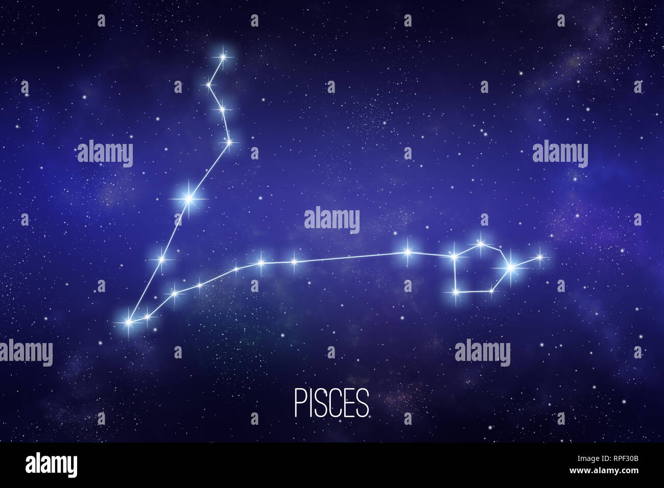 Pisces zodiac constellation on a starry space background with lettering ...