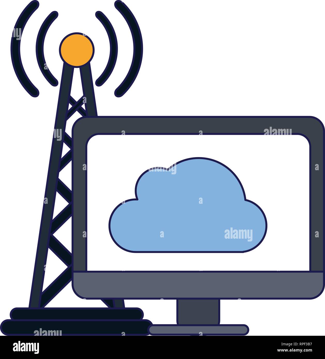 cloud computing and antenna signal blue lines Stock Vector Image & Art ...