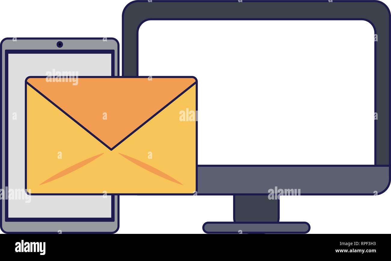 smartphone sending email to computer blue lines Stock Vector Image ...
