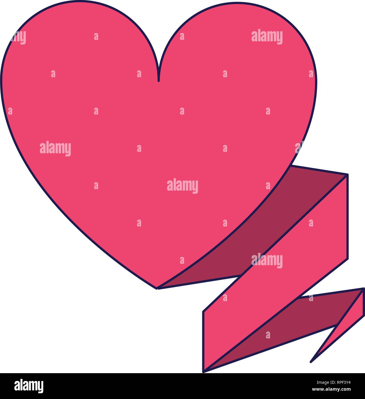 heart love with ribbon banner symbol blue lines Stock Vector Image ...