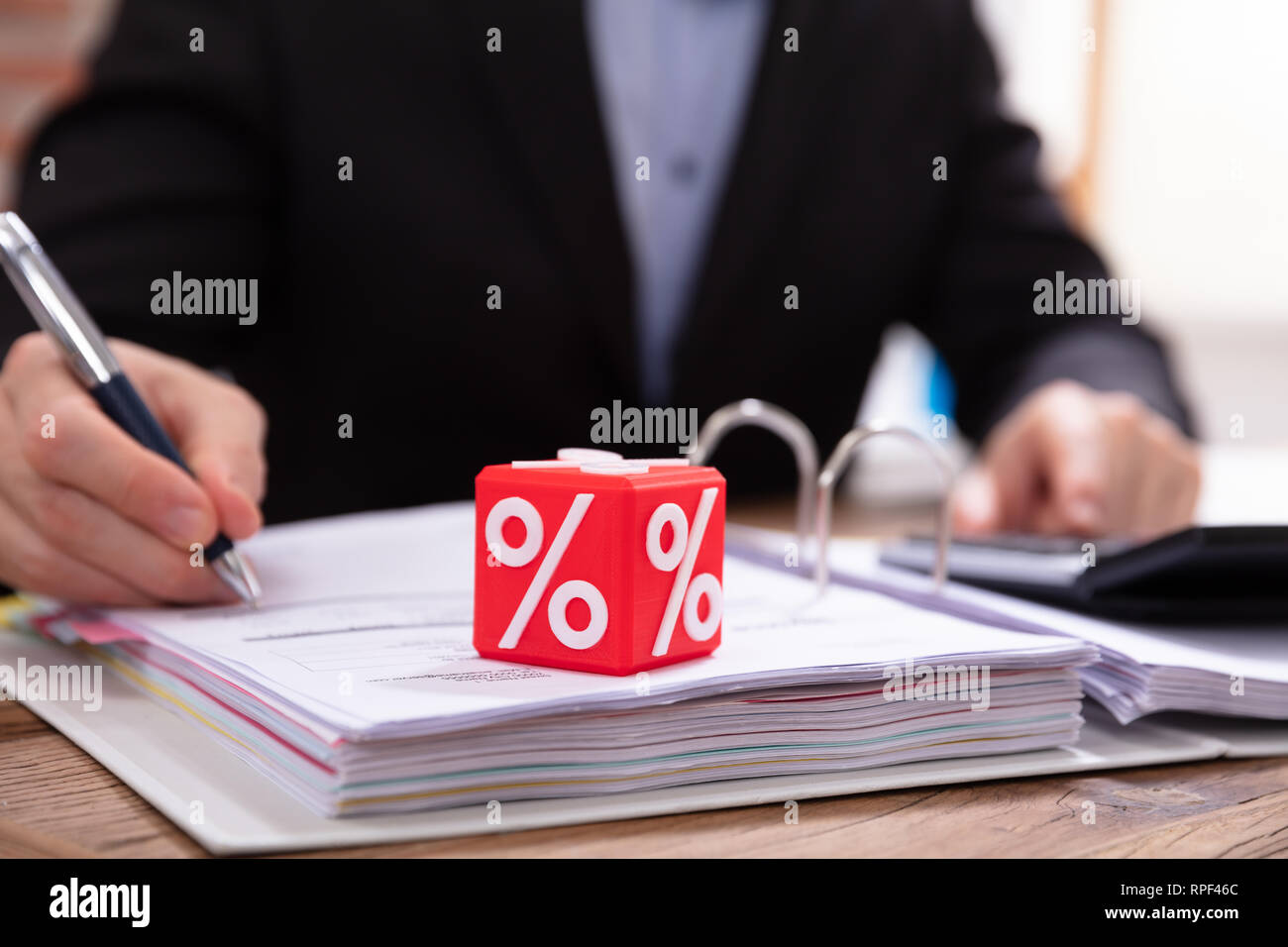 Close-up Of Red Cubic Block With Percentage Symbol In Front Of ...