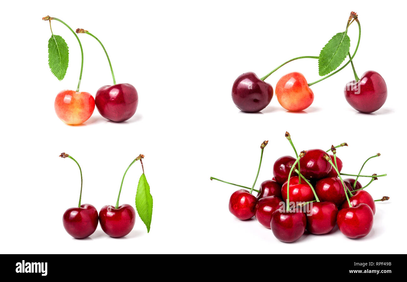 Red sweet cherry isolated on white background. Collection or set Stock ...