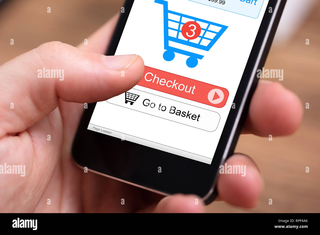 Human Hand Holding Mobile Phone With Online Shopping Application Stock ...