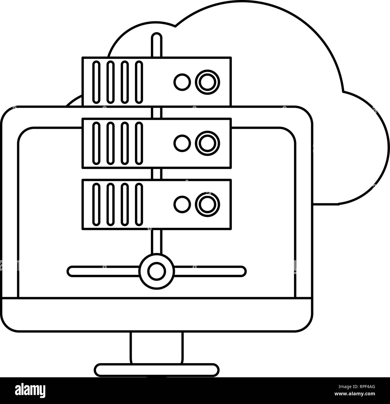 Computer database and cloud computing black and white Stock Vector ...