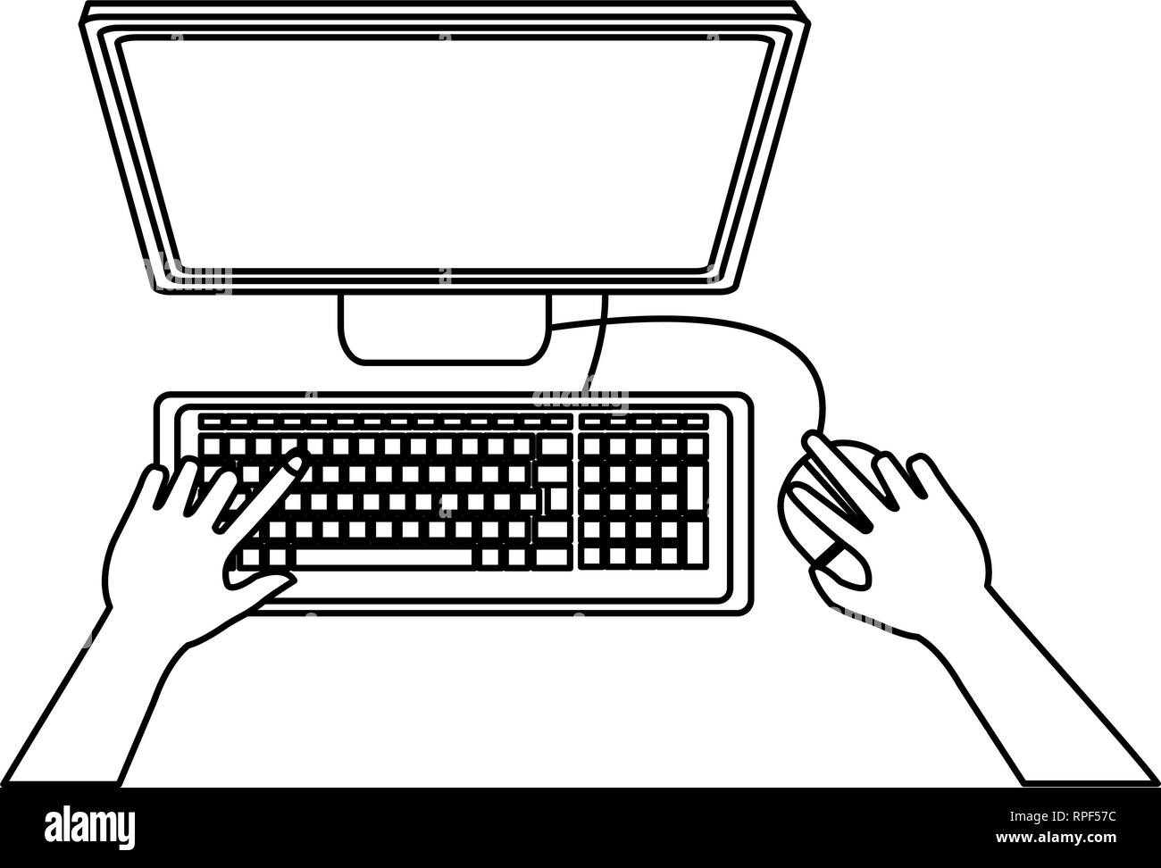 hands using computer technology black and white Stock Vector Image ...