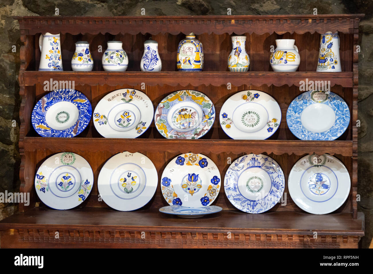 Painted ornamented porcelain plates from the Middle Ages exhibited in ...