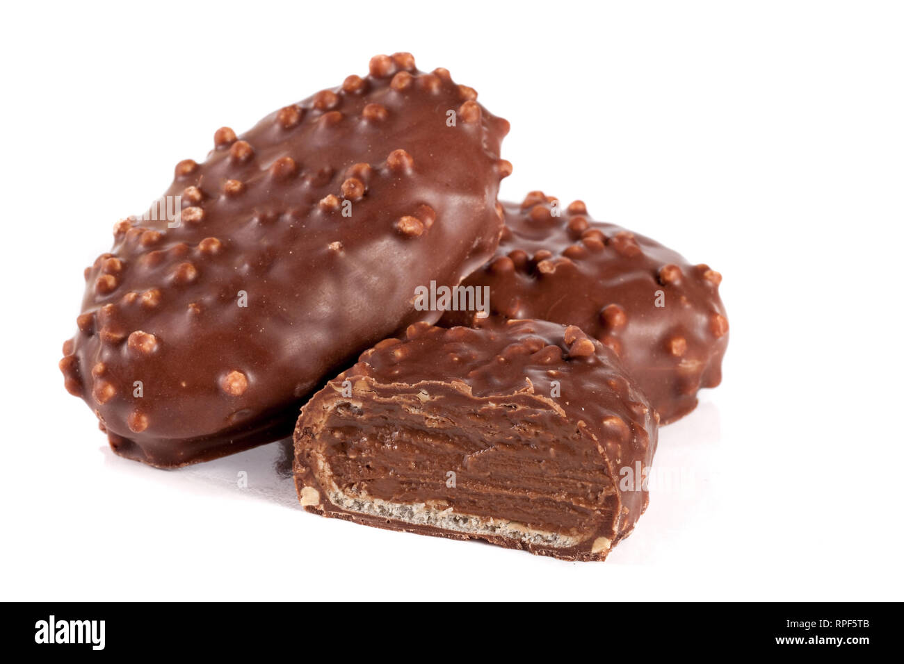 chocolate candy with cream filling isolated on white background Stock ...