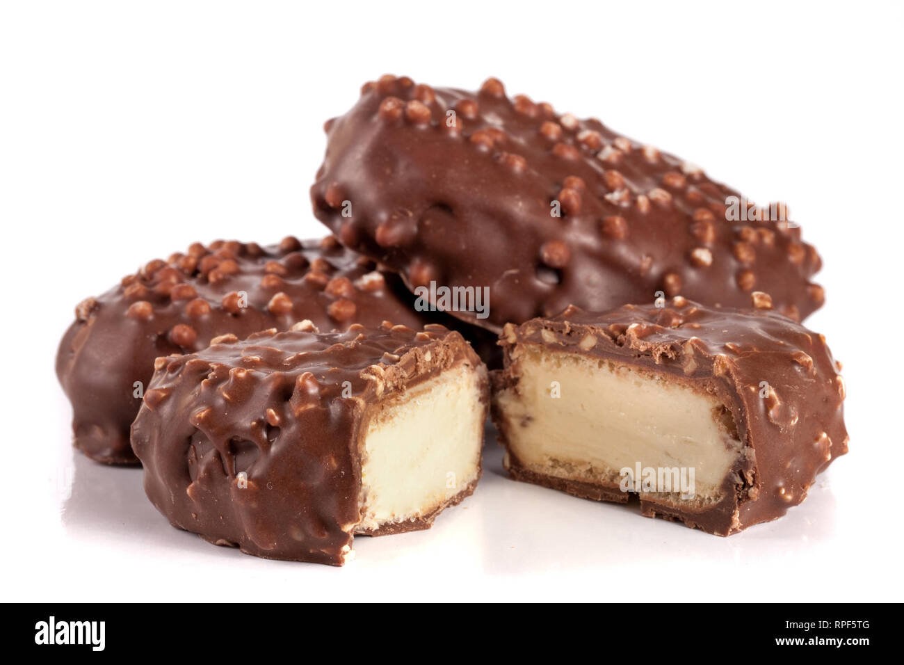 chocolate candy with white cream filling isolated on white background ...