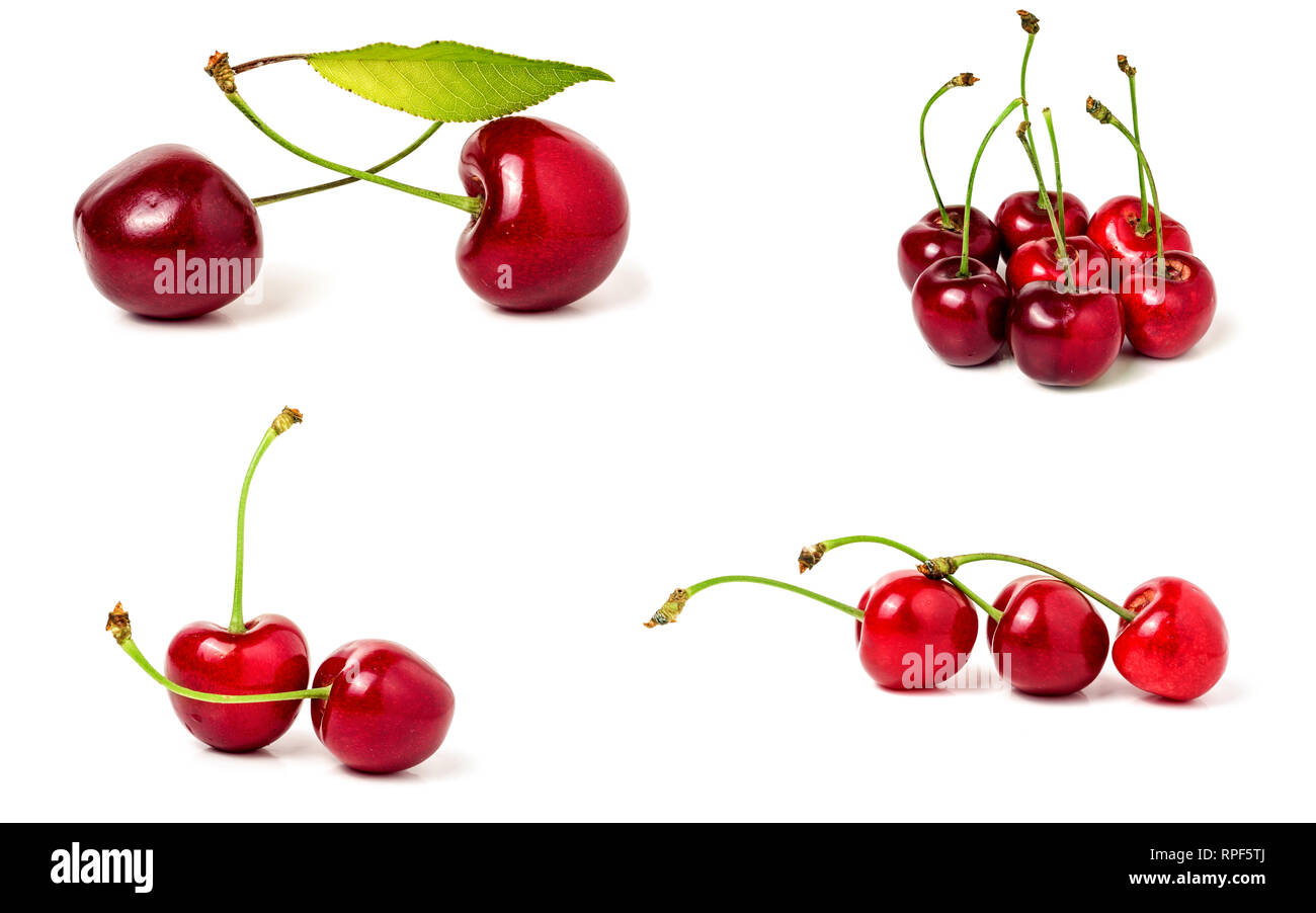 Red sweet cherry isolated on white background. Collection or set Stock ...