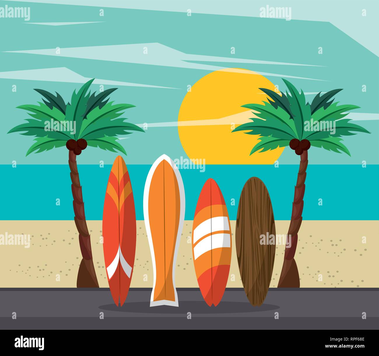 Hawaii sunrise surf Stock Vector Images - Alamy