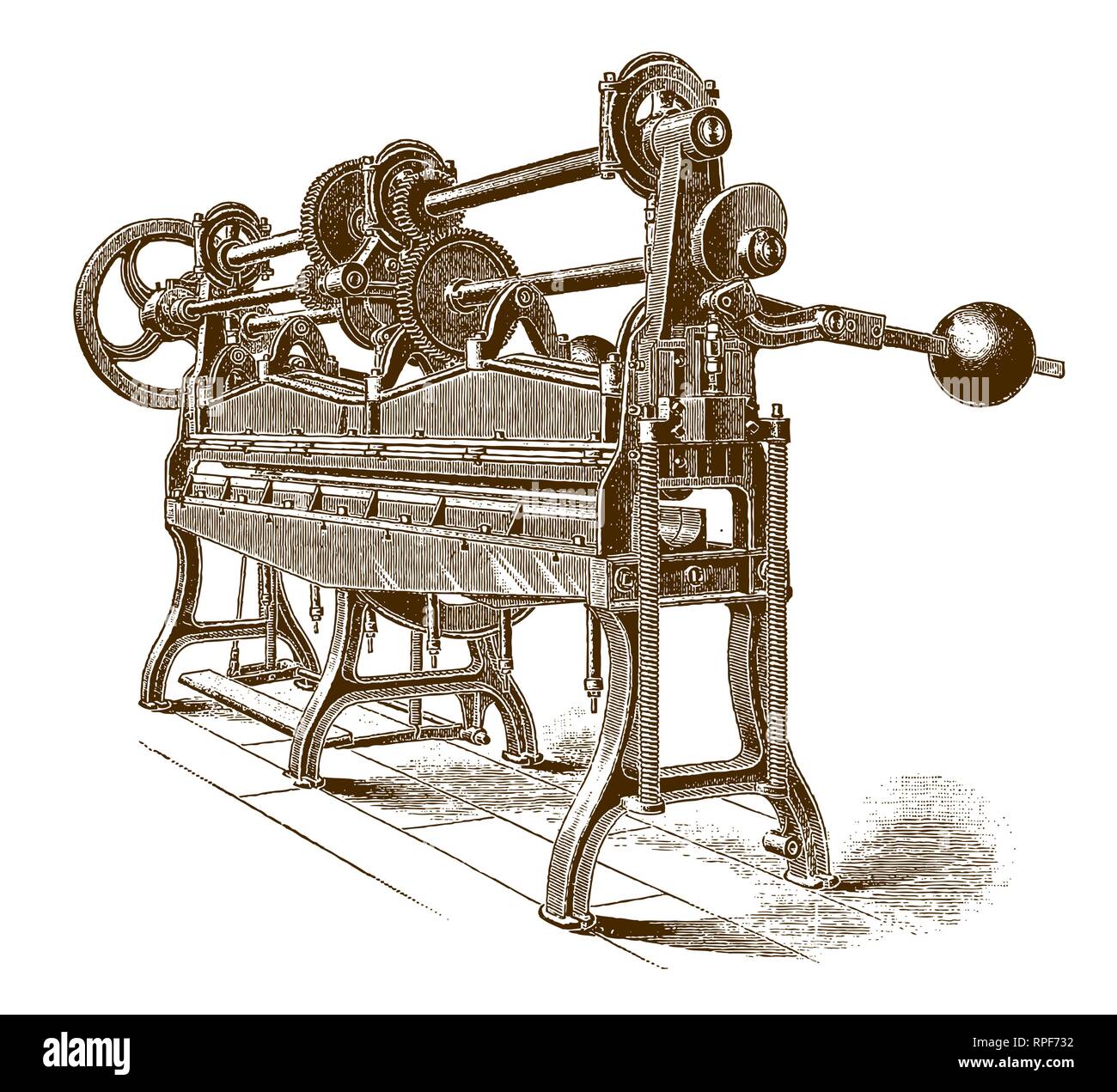 Historic gutter forming and beading machine (after an engraving or ...