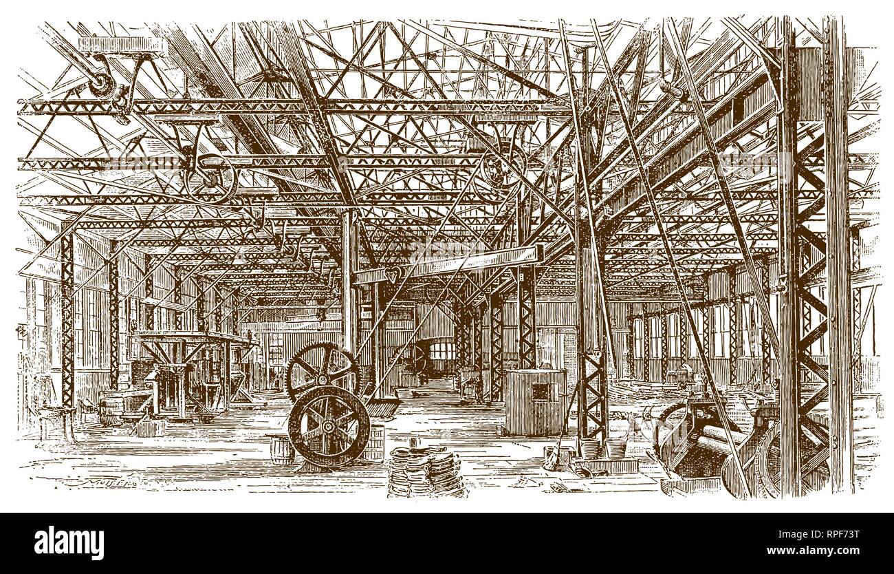 Interior iron construction of a historic factory building (after an ...